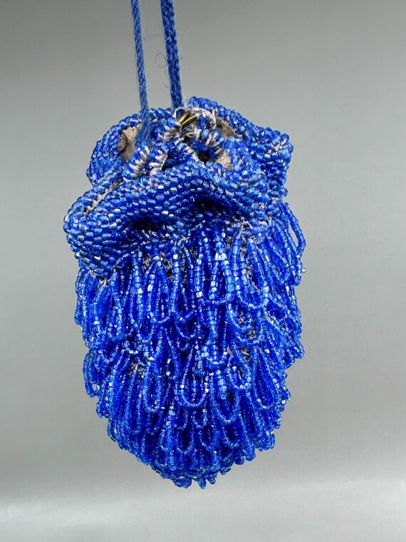ANTIQUE c1900 - 1920 Reticule BEADED Fringe Drawstrin… - Gem