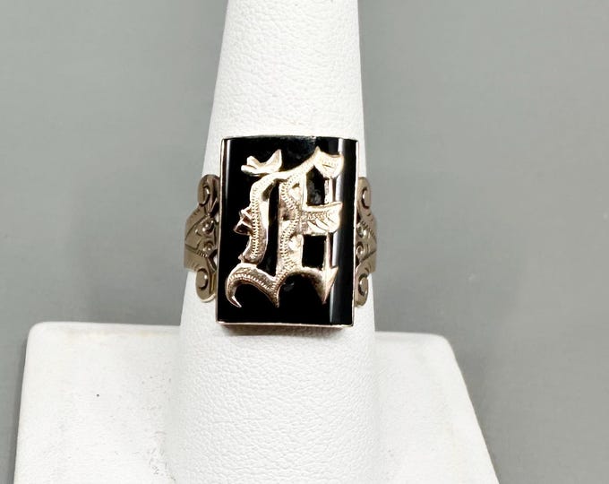 Antique 1890's Onyx Signet Ring Letter E 10K Solid Gold Size 8.5 5.3gm ...