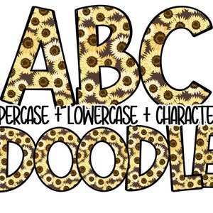 Sunflower Doodle Alphabet Letters PNG Bundle, Sublimation Font Png ...