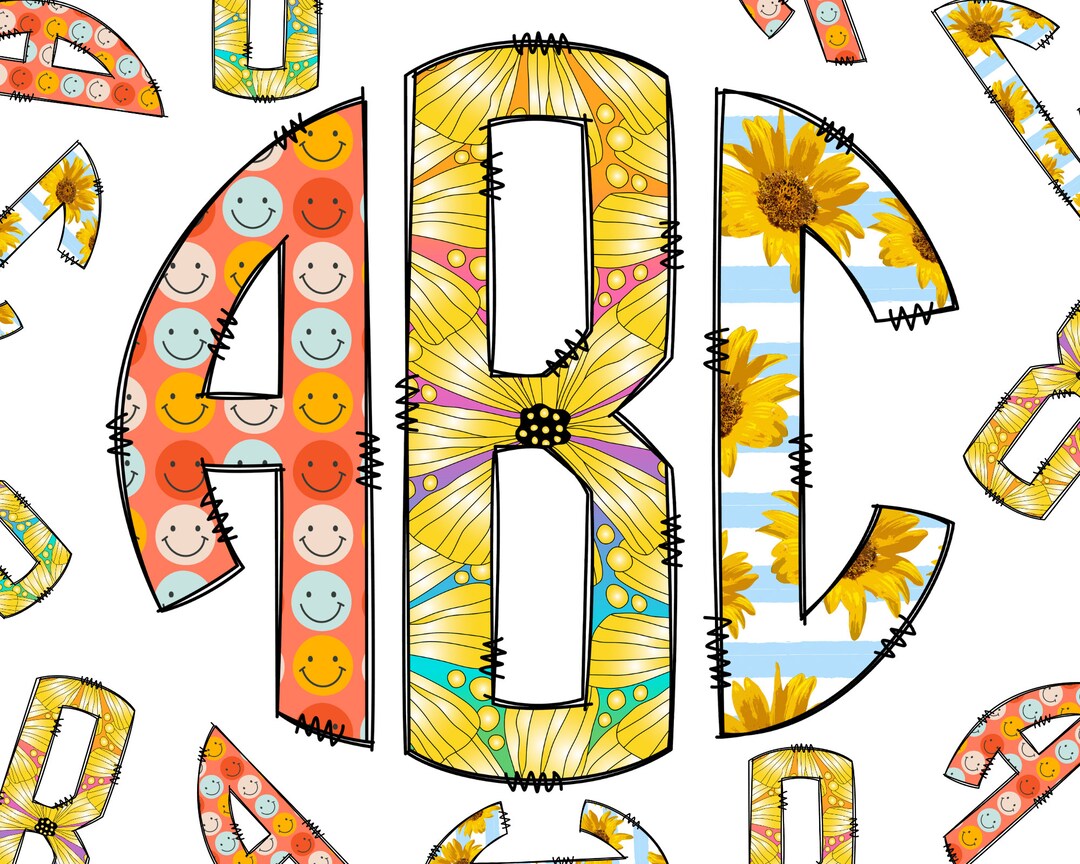 Kids Monogram Letters Sublimation PNG Elements Hand Drawn - Etsy