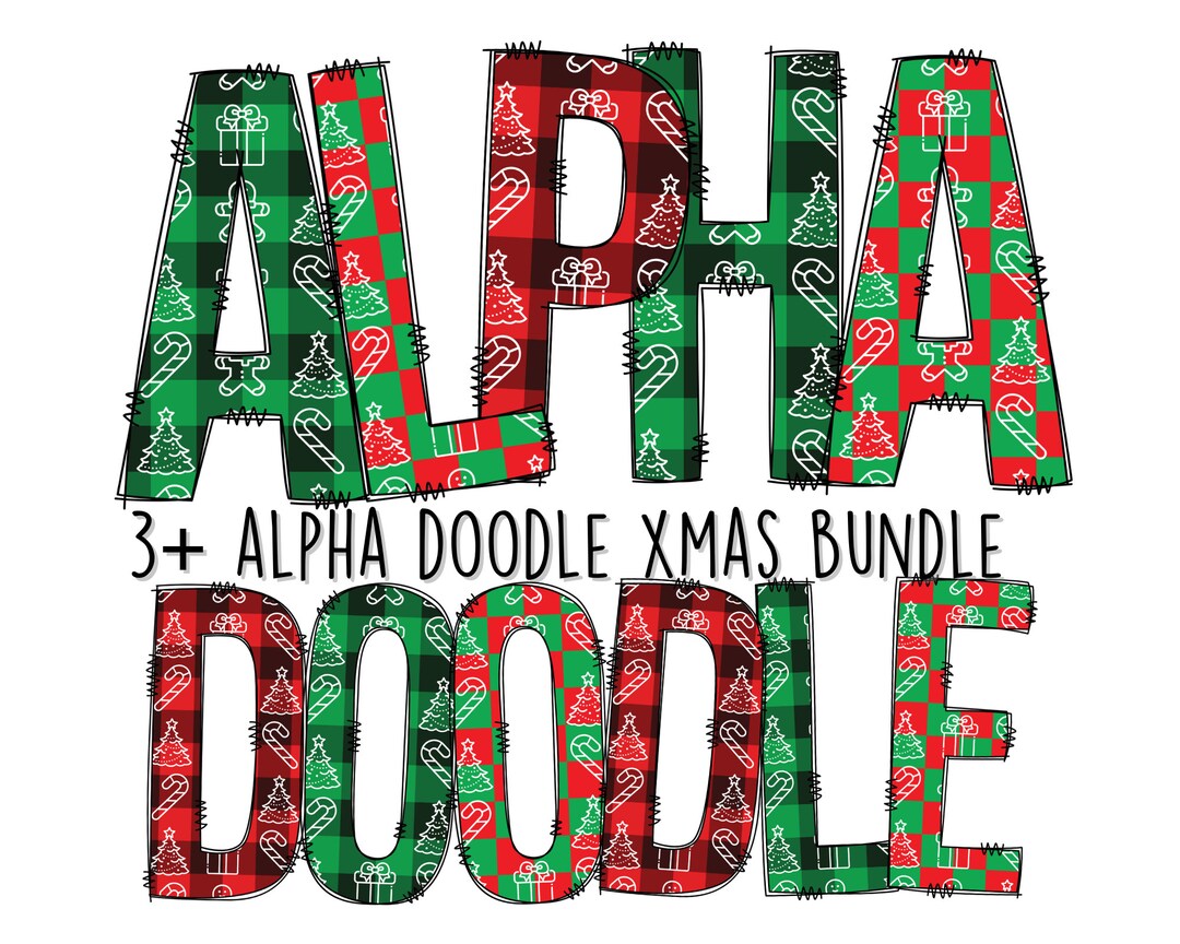Christmas Doodle Letters, Tree Sublimation Font, Xmas Doodle Alpha ...