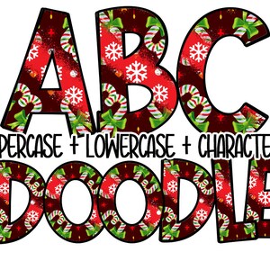 Christmas Candy Cane Doodle Alphabet Letters PNG Bundle, Alphabet ...