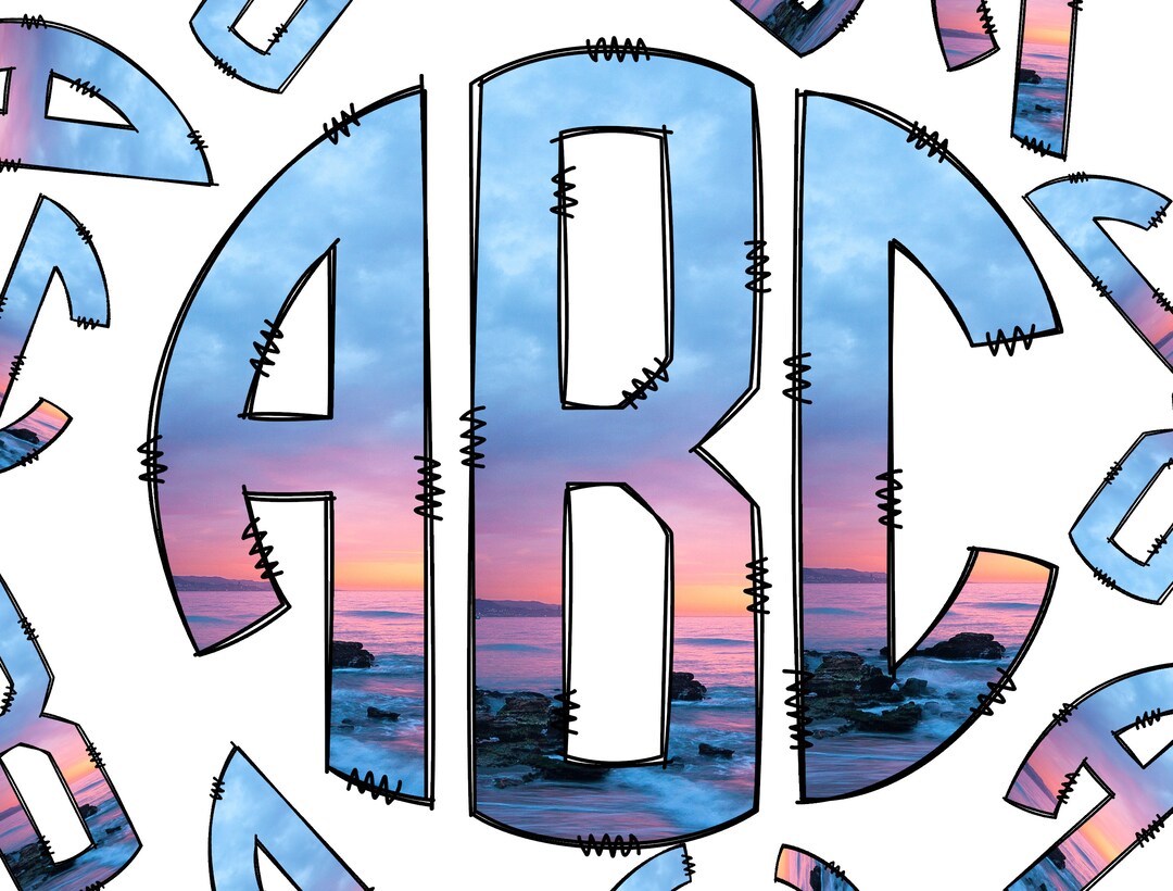 Beach Monogram Letters, Sublimation PNG Elements Hand Drawn Doodle ...