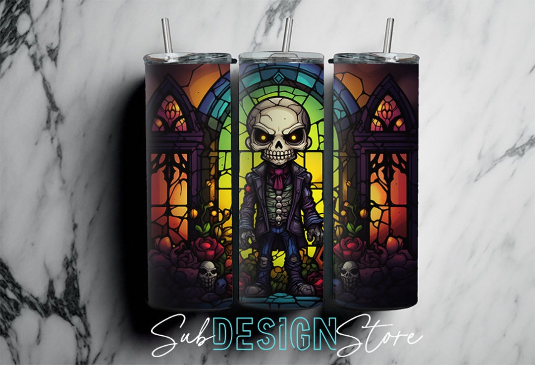 Halloween Zombie Chibi Stained Glass 3 Skinny Tumbler Sublimation ...