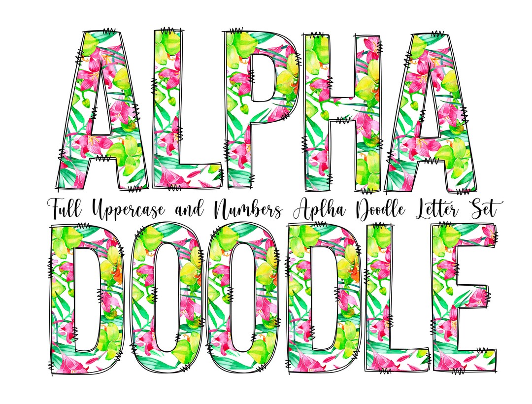 Fluro Floral Doodle Alphabet Letters PNG Bundle, Alphabet Doodle ...