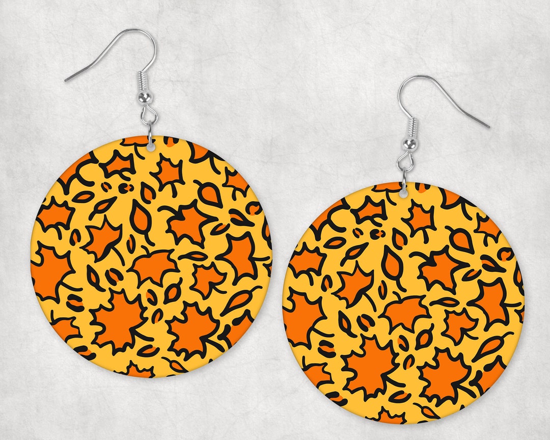 Fall Autumn Sublimation Round Drop Earring Designs Template Png ...