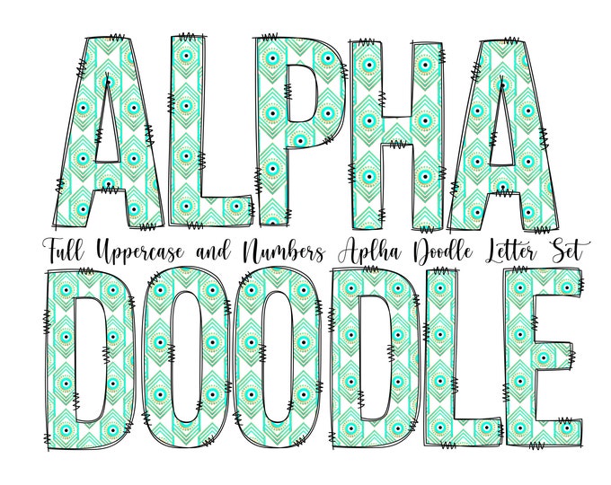 Evil Eye Doodle Alphabet Letters PNG Bundle, Alphabet Doodle ...