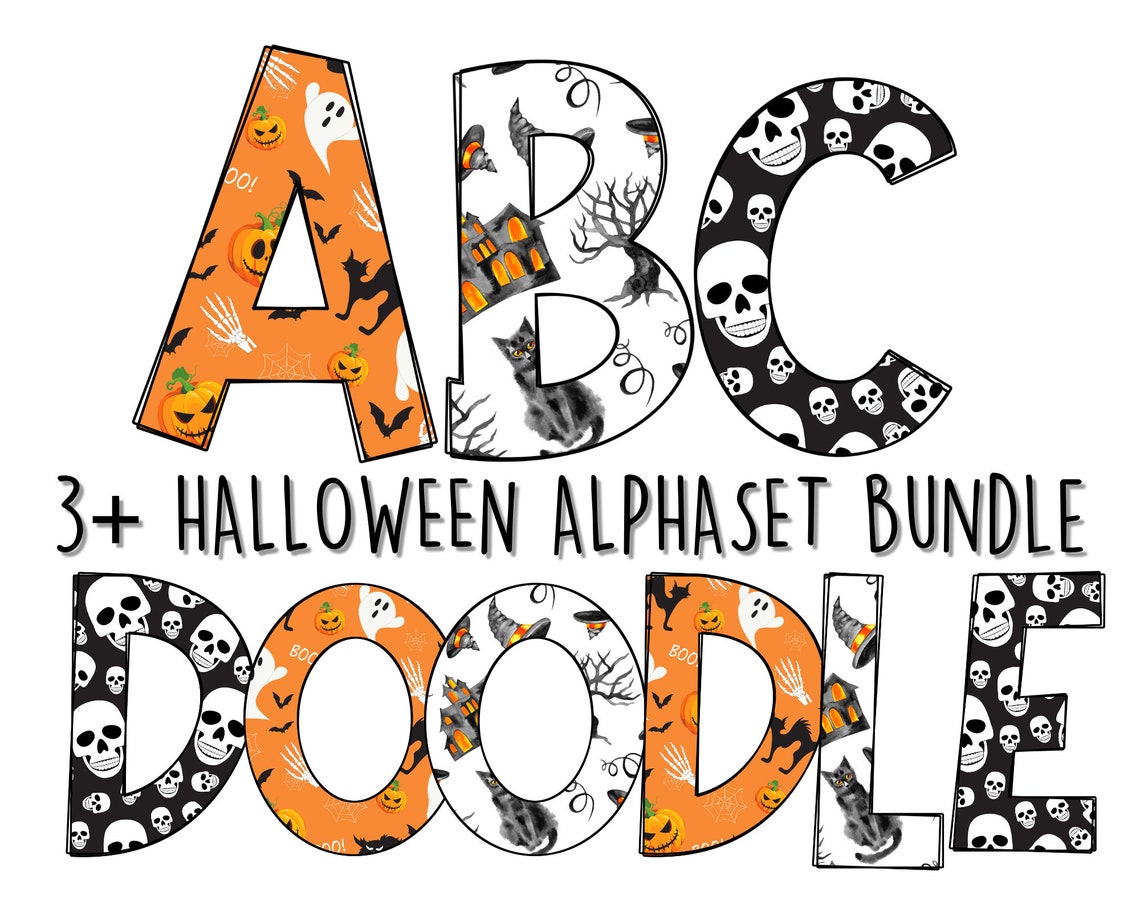 3 SPOOKY Halloween Doodle Alphabet Letters PNG Bundle - Etsy