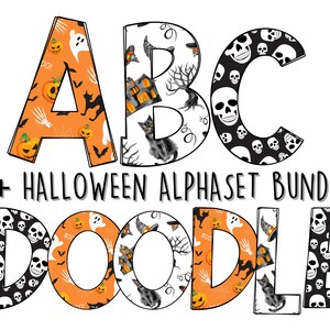 3 SPOOKY Halloween Doodle Alphabet Letters PNG Bundle, Alphabet Doodle ...