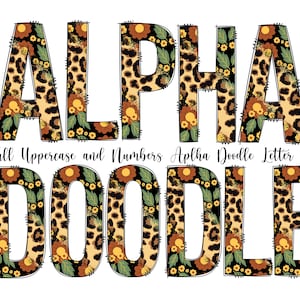 Leopard Sunflower Doodle Alphabet Letters PNG Bundle, Alphabet Doodle ...