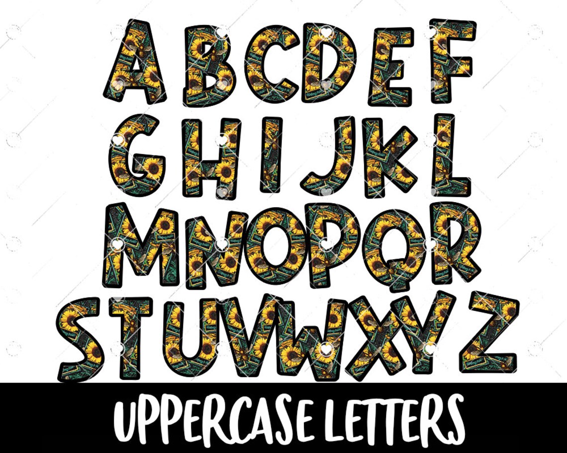 Sunflower Bee Doodle Alphabet Letters PNG Bundle Alphabet - Etsy