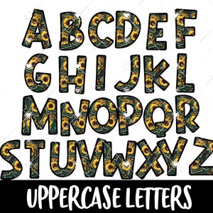 Sunflower Bee Doodle Alphabet Letters PNG Bundle, Alphabet Doodle ...