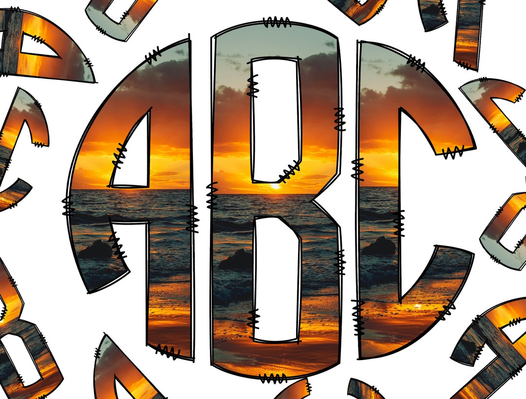 Beach Monogram Letters, Sublimation PNG Elements Hand Drawn Doodle ...