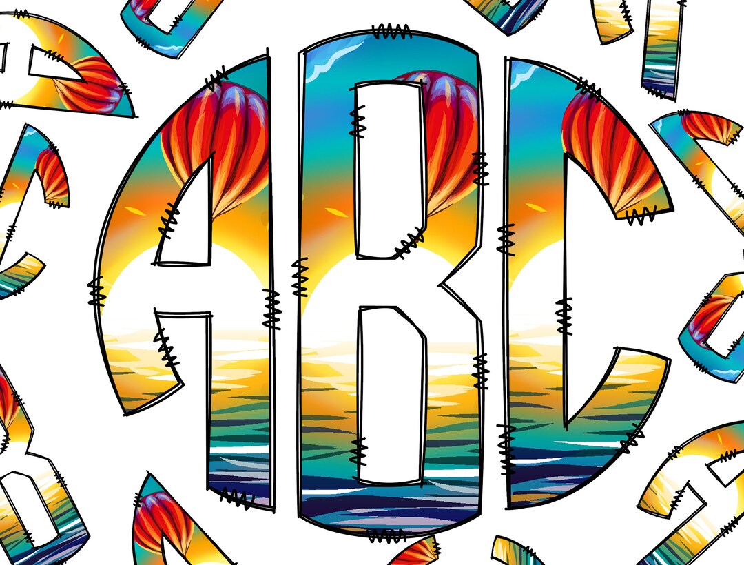 Beach Monogram Letters, Sublimation PNG Elements Hand Drawn Doodle ...