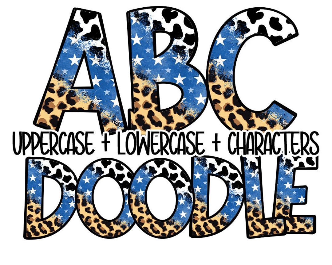 USA Leopard Cow Print Western Doodle Alphabet Letters PNG Bundle ...