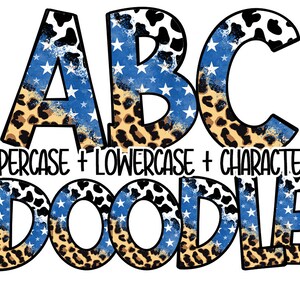 USA Leopard Cow Print Western Doodle Alphabet Letters PNG Bundle ...