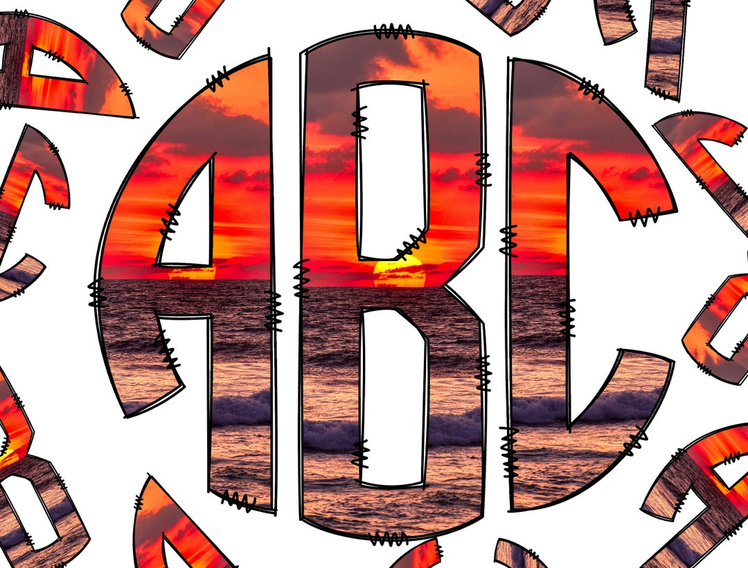 Beach Monogram Letters, Sublimation PNG Elements Hand Drawn Doodle ...