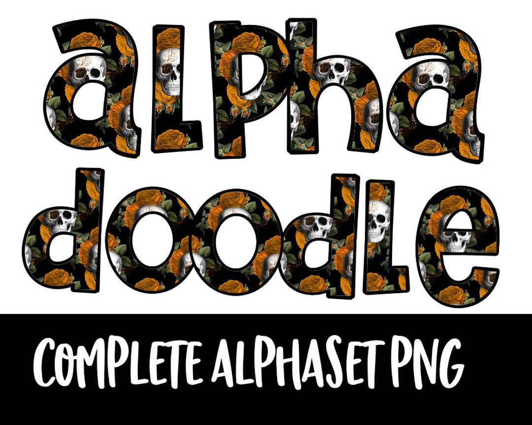 Halloween Floral Skull Doodle Alphabet Letters PNG Bundle, Alphabet ...