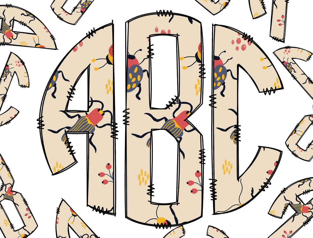 Bug Monogram Letter Bundle, Sublimation PNG Elements Hand Drawn Doodle ...