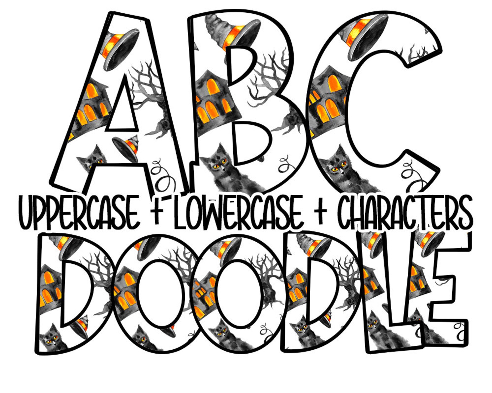 3 SPOOKY Halloween Doodle Alphabet Letters PNG Bundle - Etsy