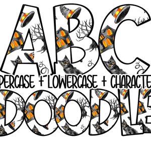 3 SPOOKY Halloween Doodle Alphabet Letters PNG Bundle, Alphabet Doodle ...