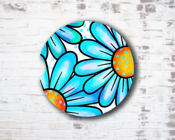 Blue Floral Car Coaster Sublimation Design Car Coaster - Etsy