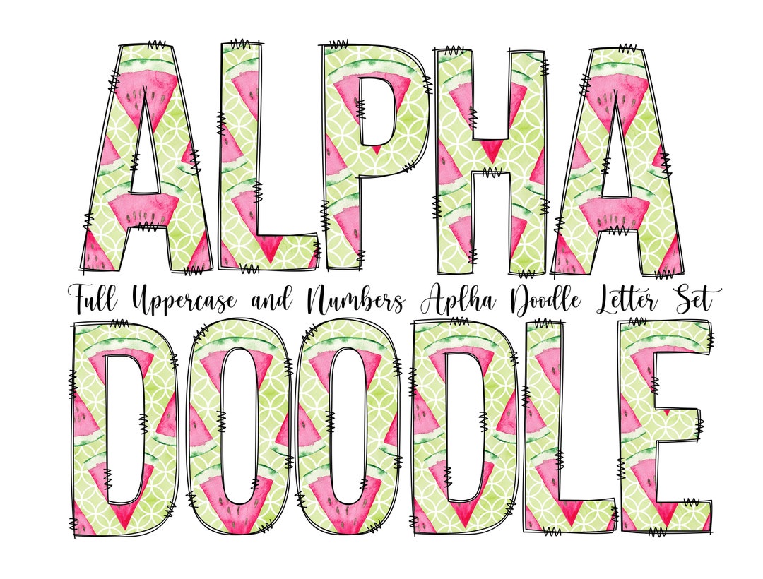 Watermelon Doodle Alphabet Letters PNG Bundle, Alphabet Doodle ...