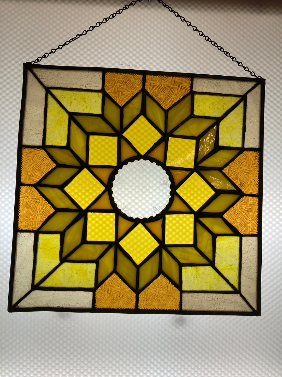 Yellow and Gold Square Stained Glass Panel - Etsy