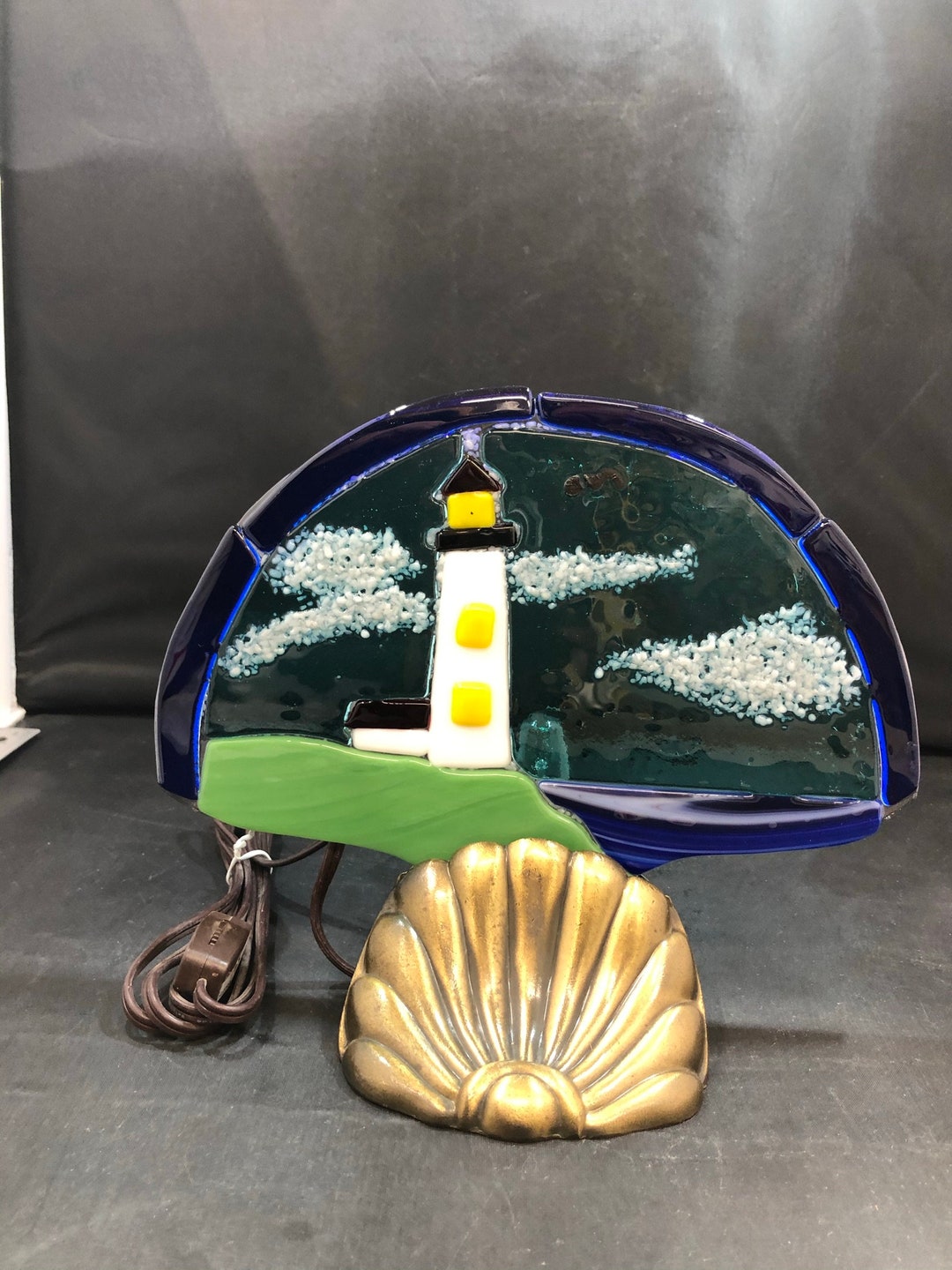 Lighted Fused Glass Lighthouse Fan Lamp - Etsy