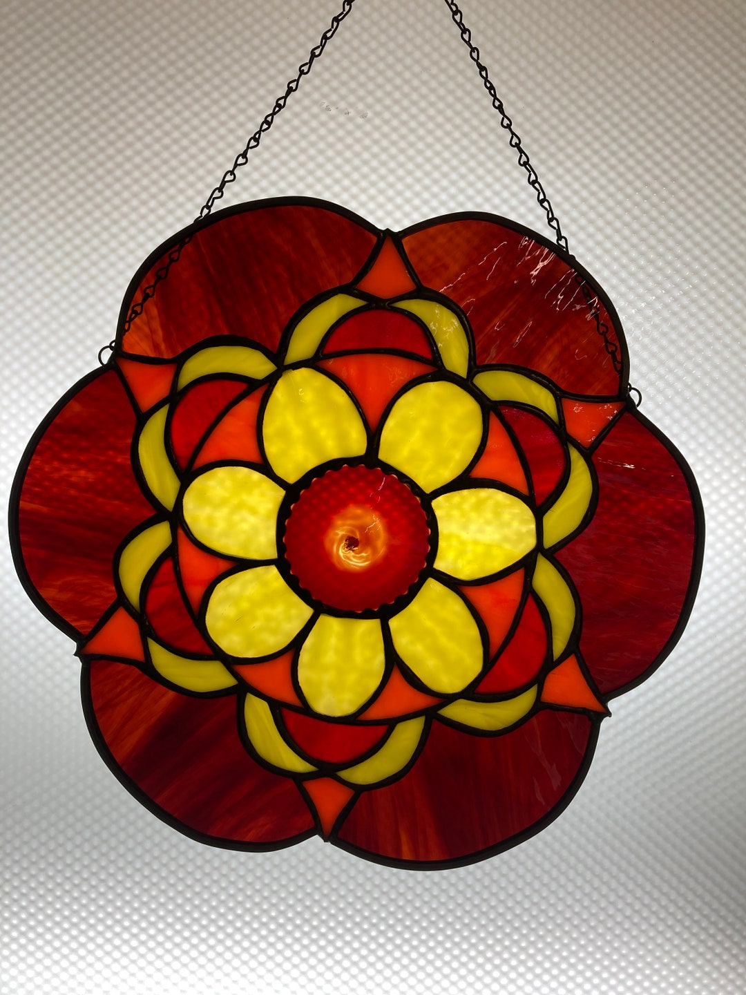 Stained Glass Panel With Rondel Centerpiece - Etsy
