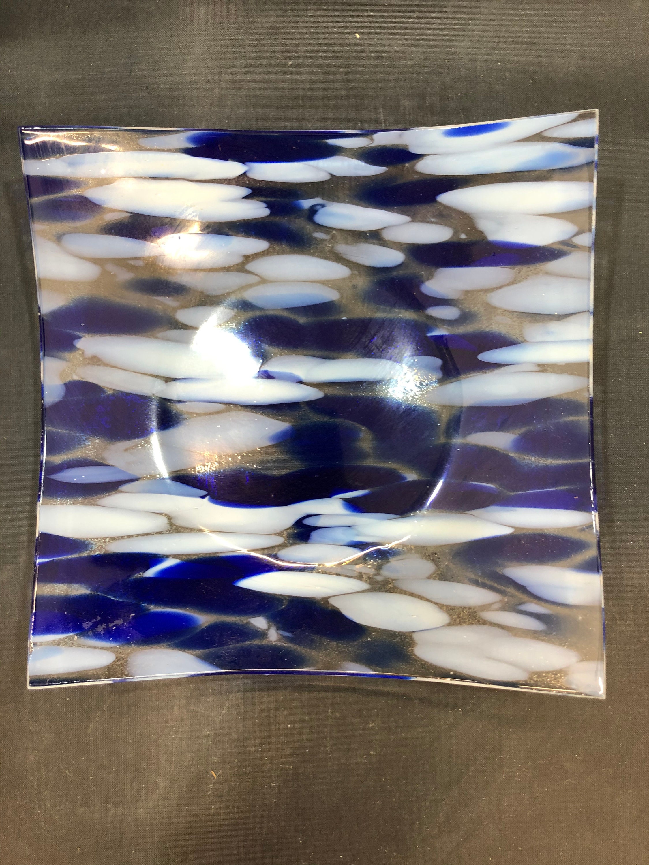Fused Glass Blue and White Frit Stretched Bowl - Etsy