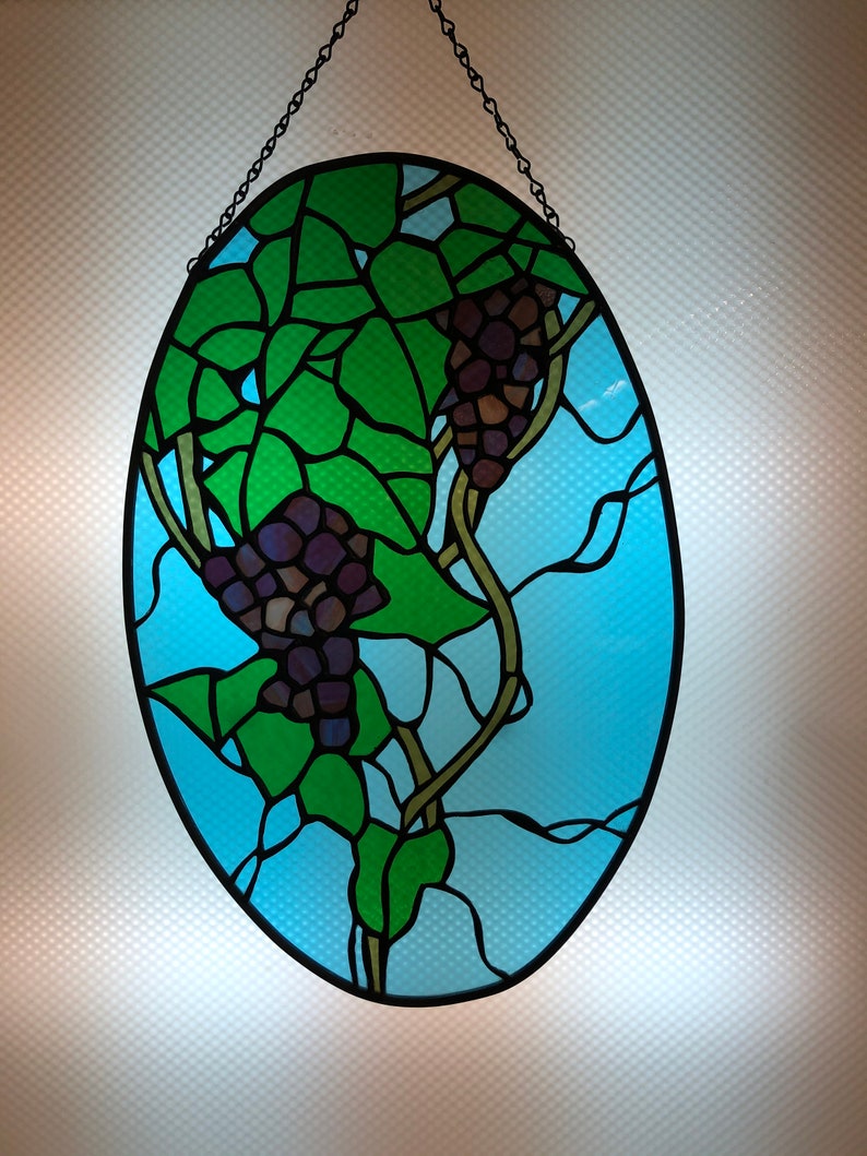 Stained Glass Oval Grapes Panel - Etsy