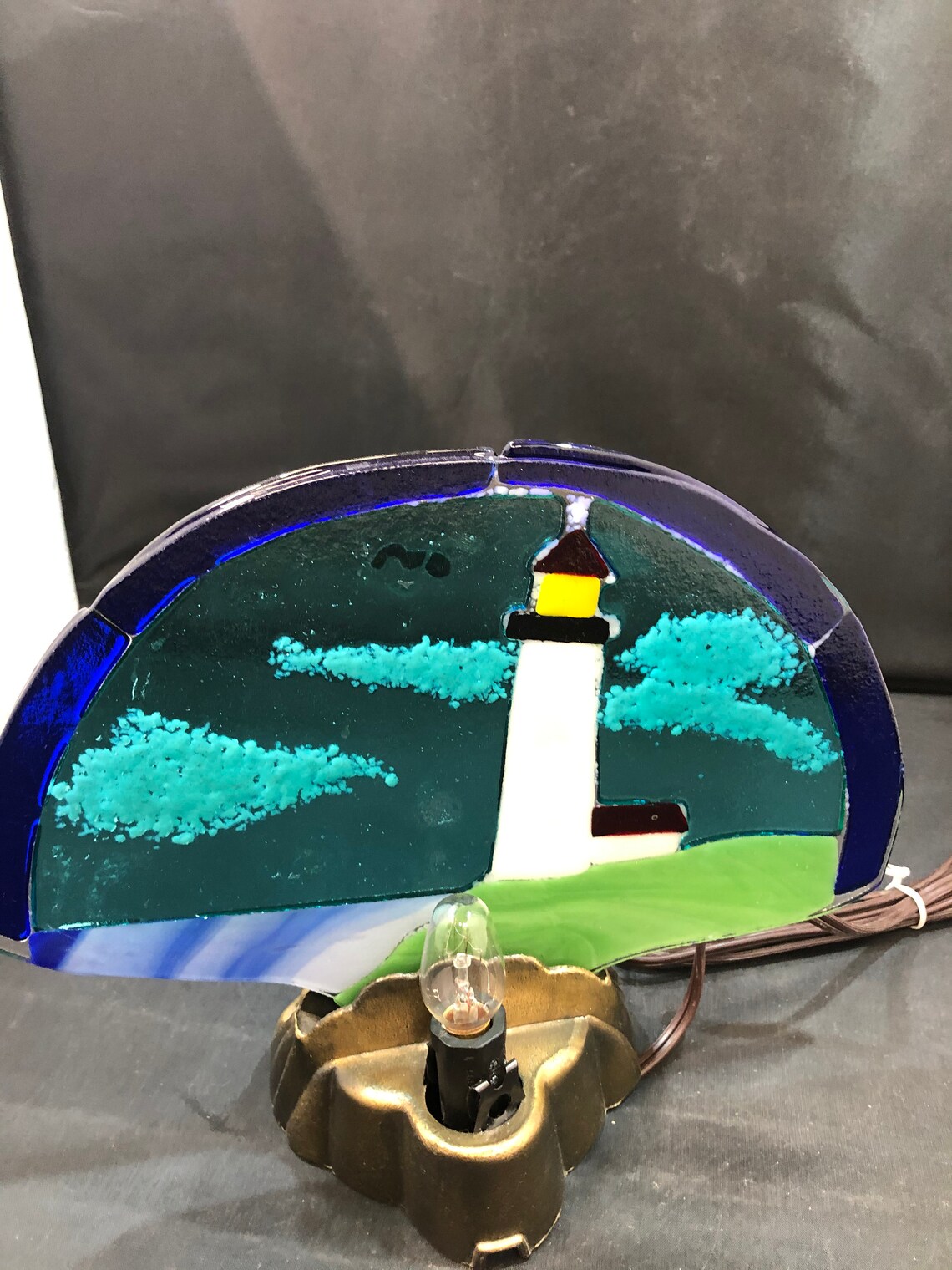 Lighted Fused Glass Lighthouse Fan Lamp - Etsy