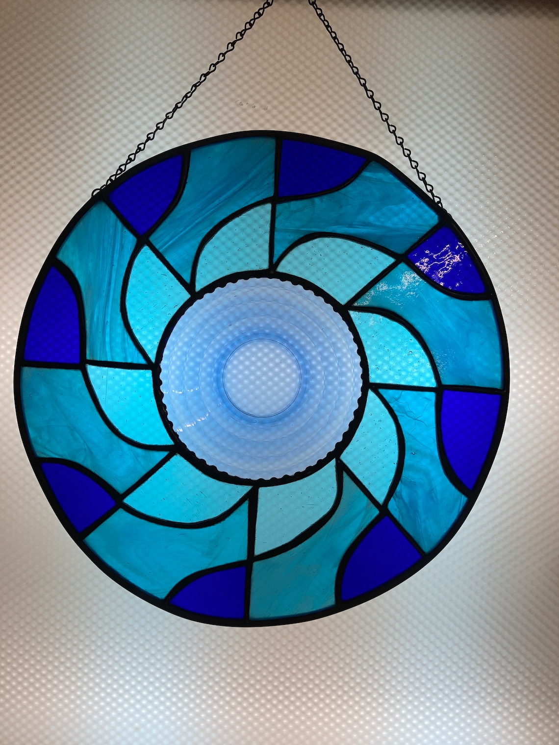 Stained Glass Panel in Shades of Blue - Etsy