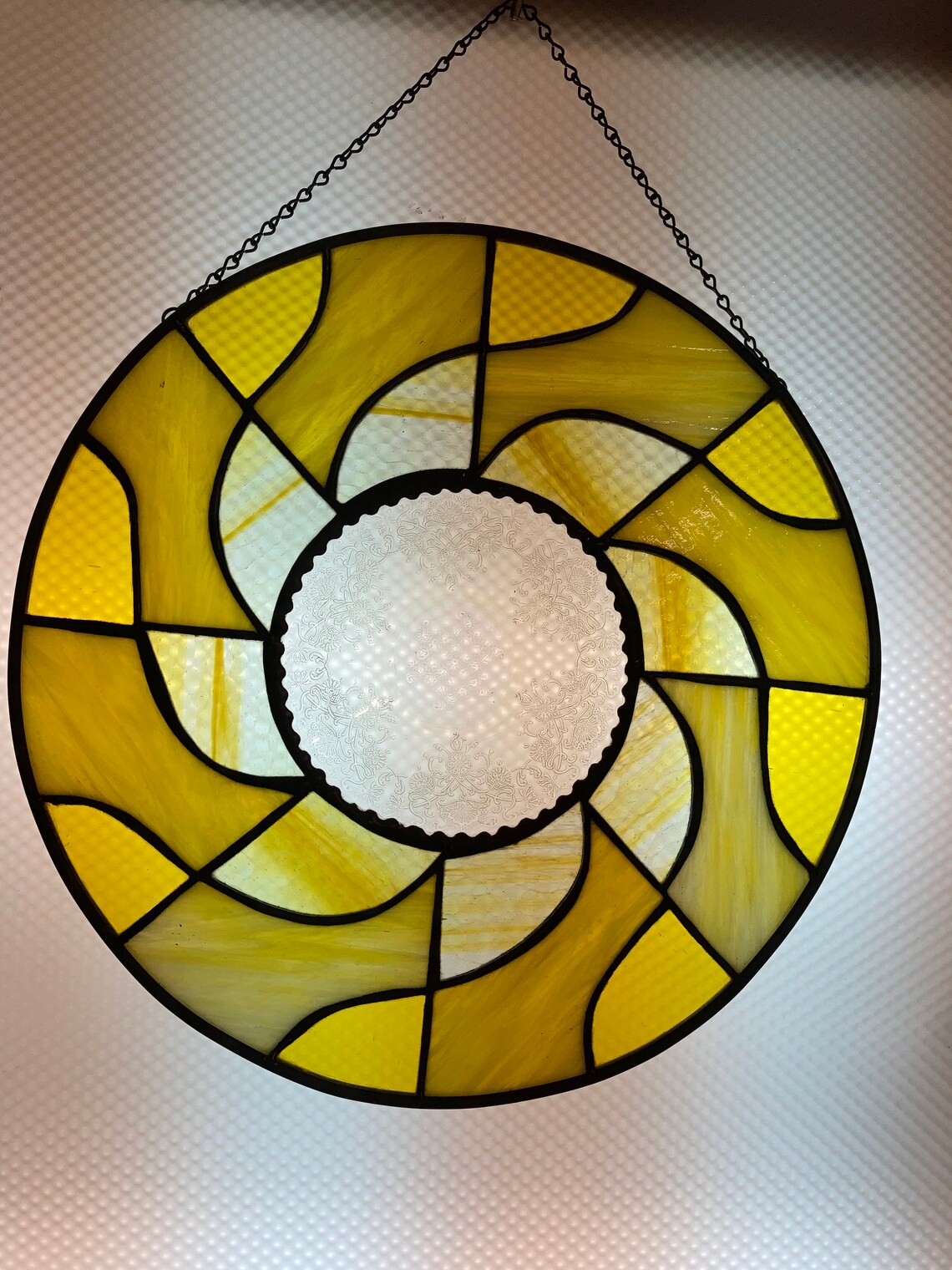 Stained Glass Pane With Light Yellow Antique Plate Wit Shades of Yellow ...