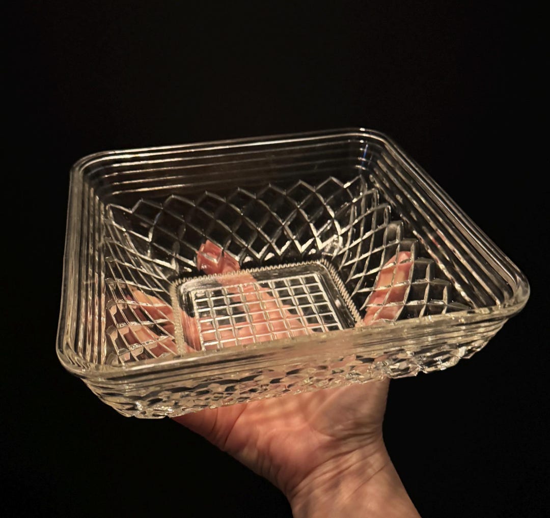 Square Clear Pressed Glass Bowl Raised Diamond Pattern - Etsy
