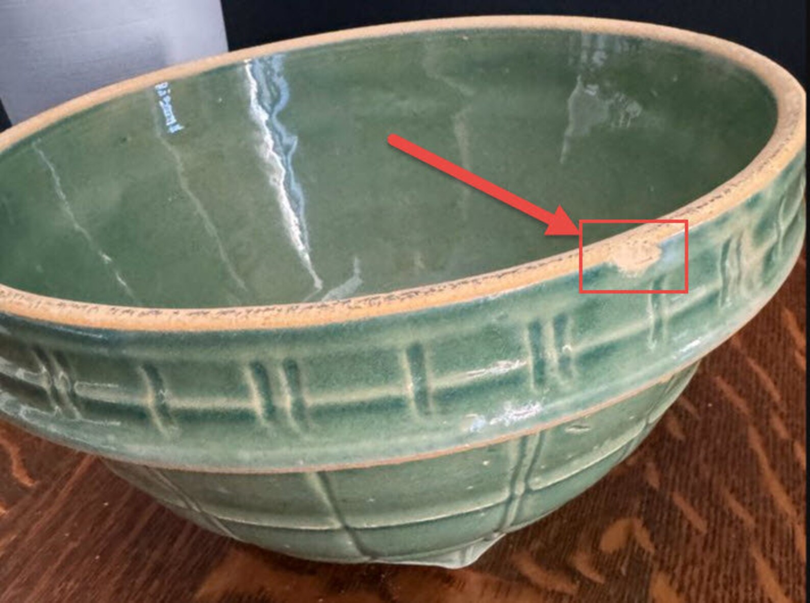 Vintage Mccoy Windowpane Green Yellowware Bowl Large 4 Shield With a 9 ...