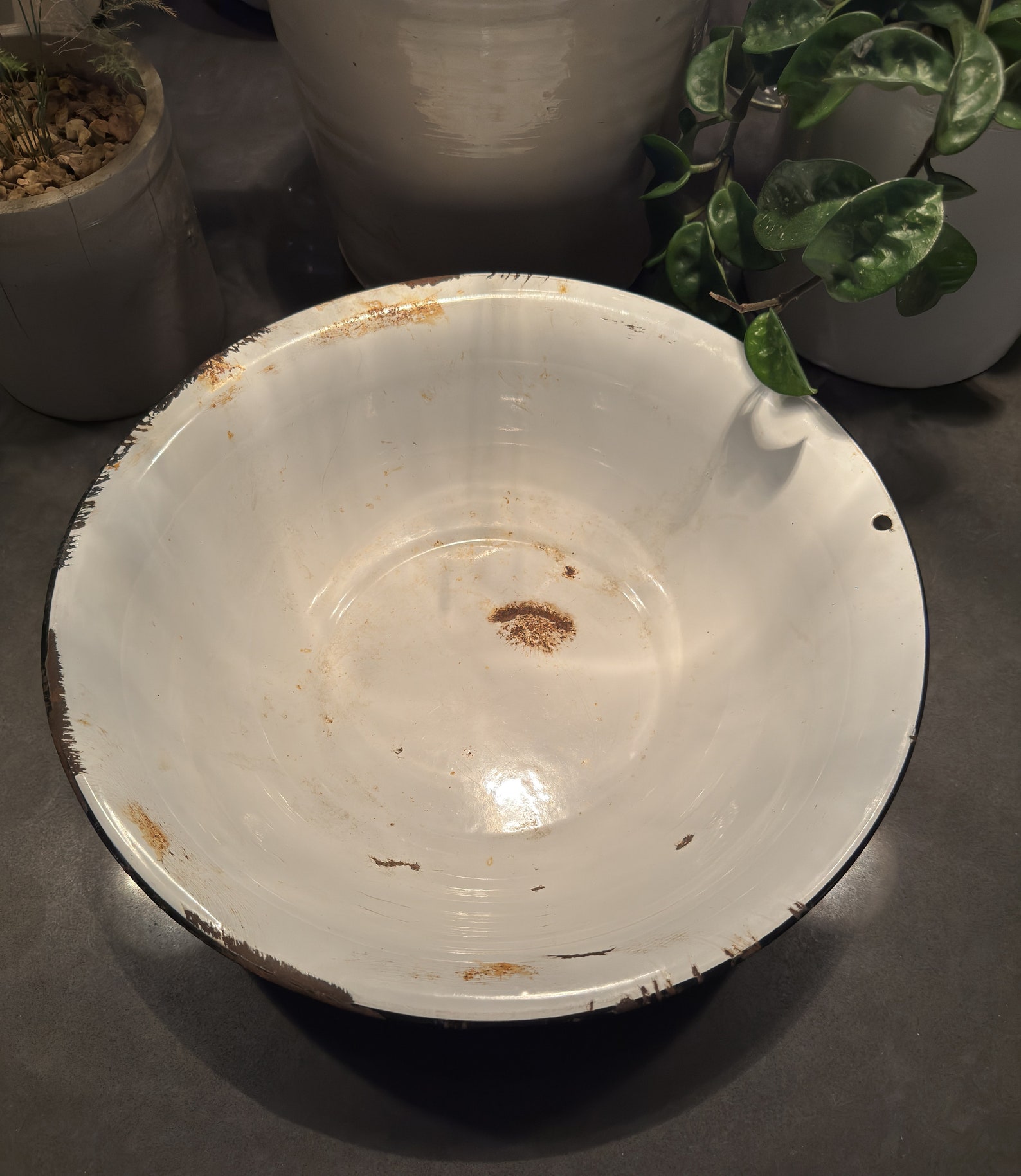 Vintage Porcelain Covered Steel Wash Basin - White - Etsy