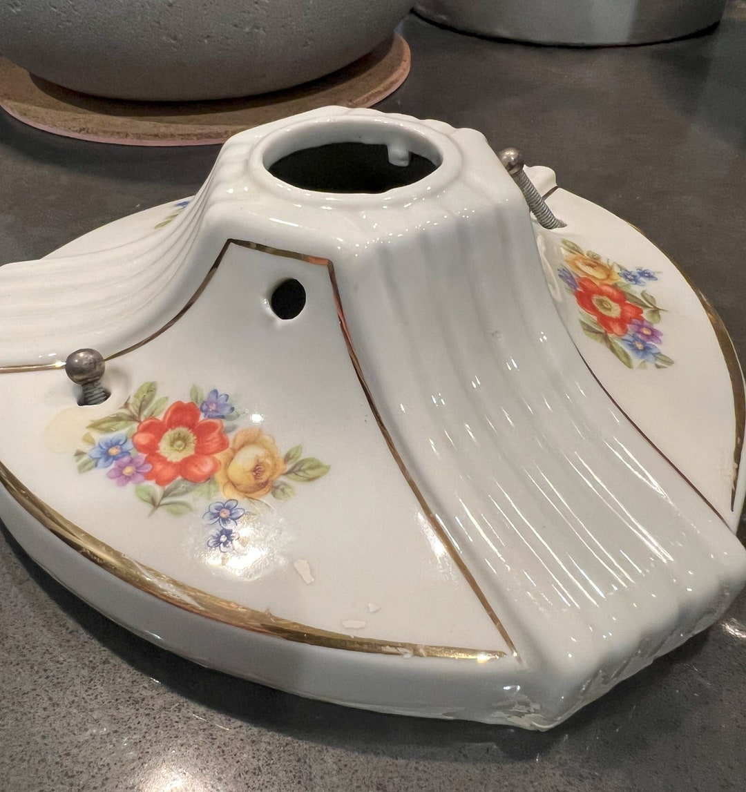 Vintage Ceramic Single Ceiling Light Fixture With Floral Transfer - No ...