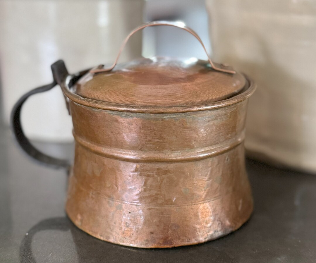 Antique Primitive Handmade Copper Pot With Handle and Lid - Etsy