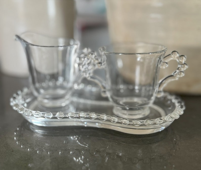 Imperial Glass Co. Candlewick Sugar & Creamer Set With Tray - Etsy