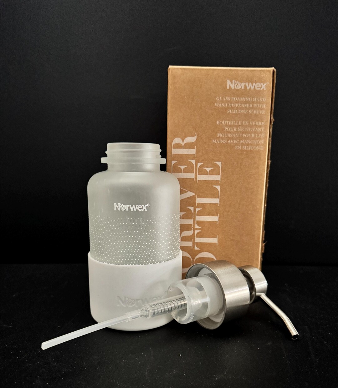 Norwex Forever Bottle Foaming Hand Wash Set: Glass Dispenser & Powder ...