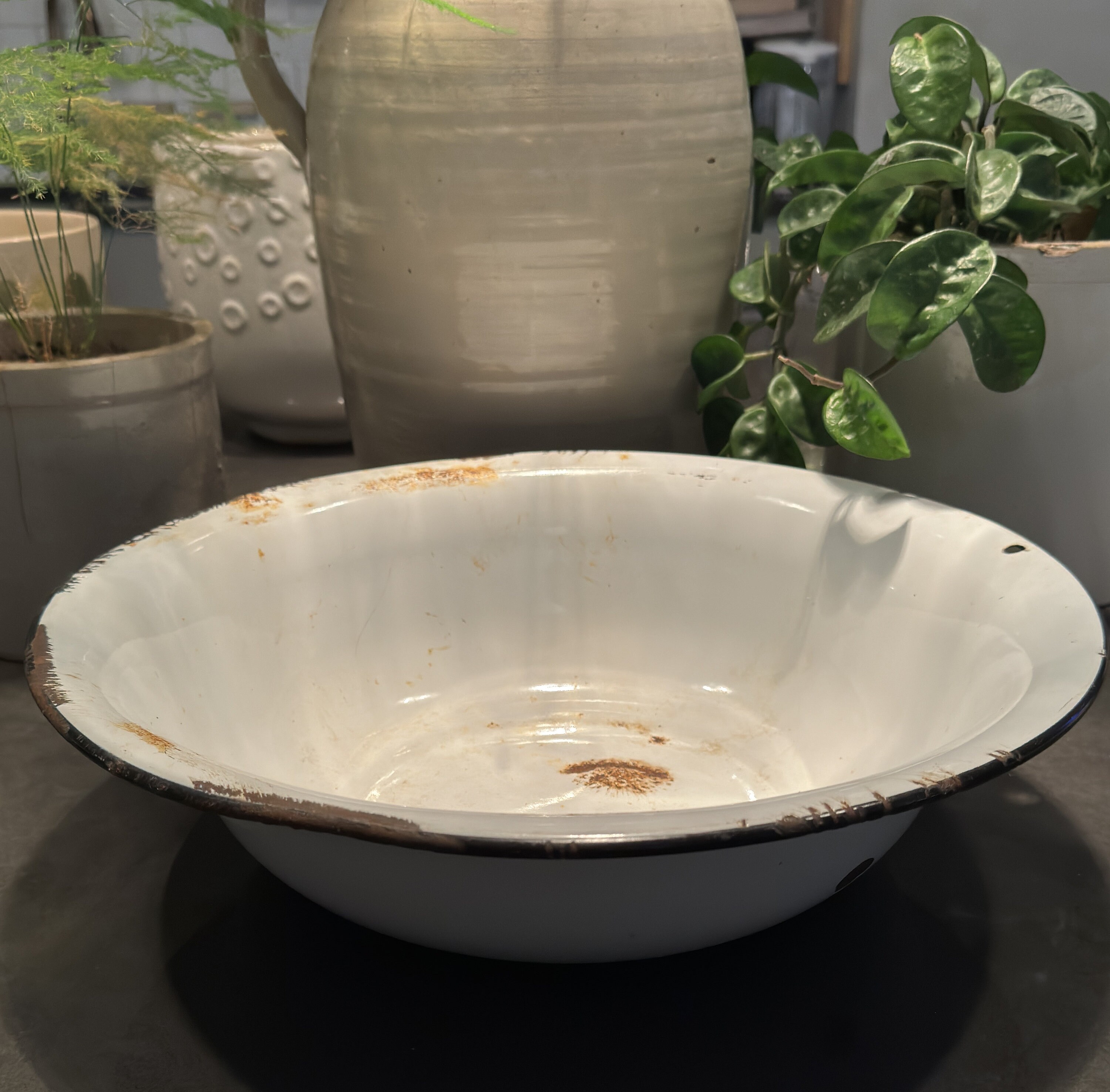 Vintage Porcelain Covered Steel Wash Basin - White - Etsy