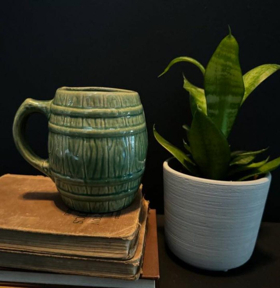 Mccoy Ceramic Barrel Mug Green Glaze Marked Number 4 - Etsy
