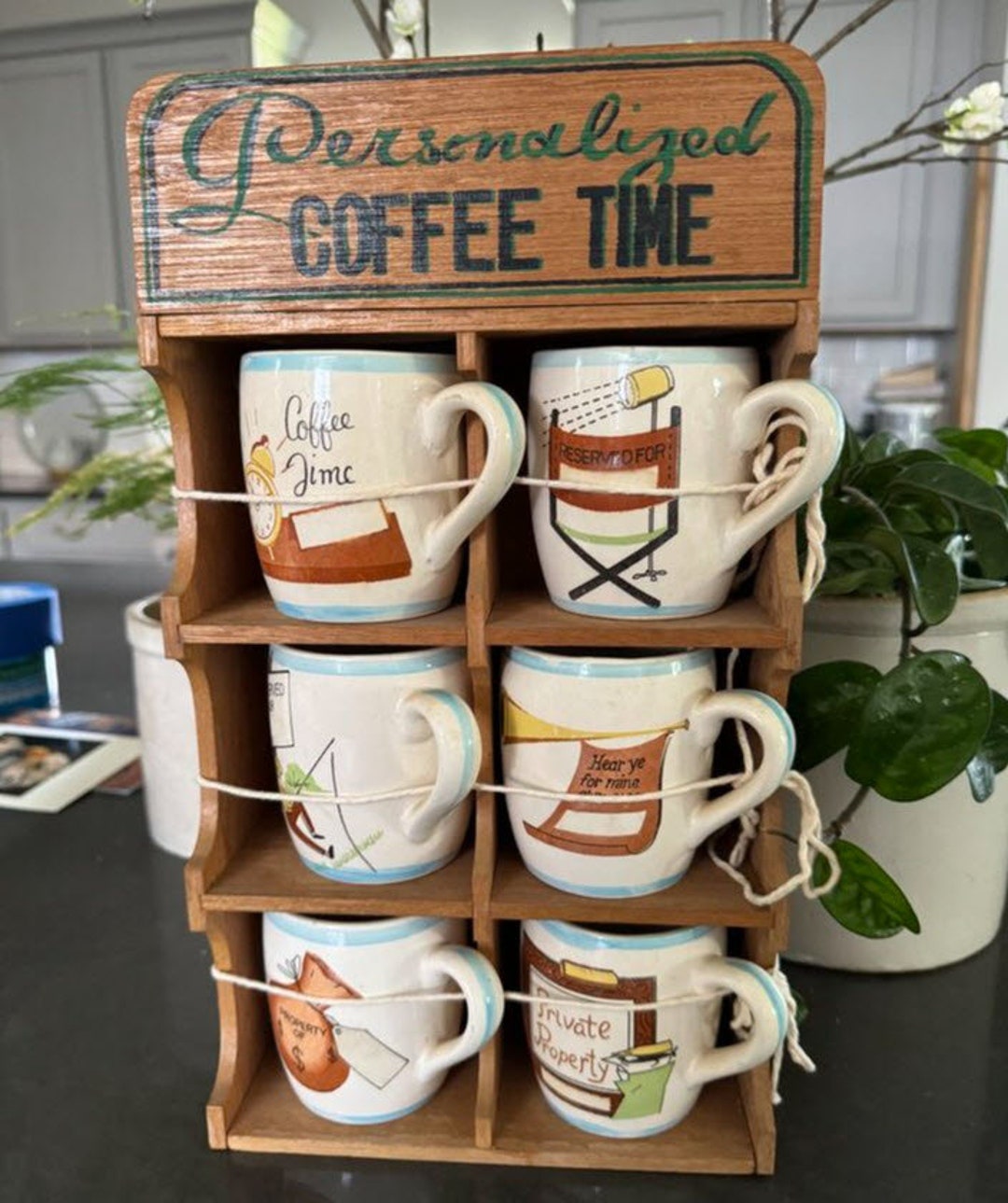 Vintage Novelty Personalized Coffee Time Coffee Mugs & Display Shelf - Etsy