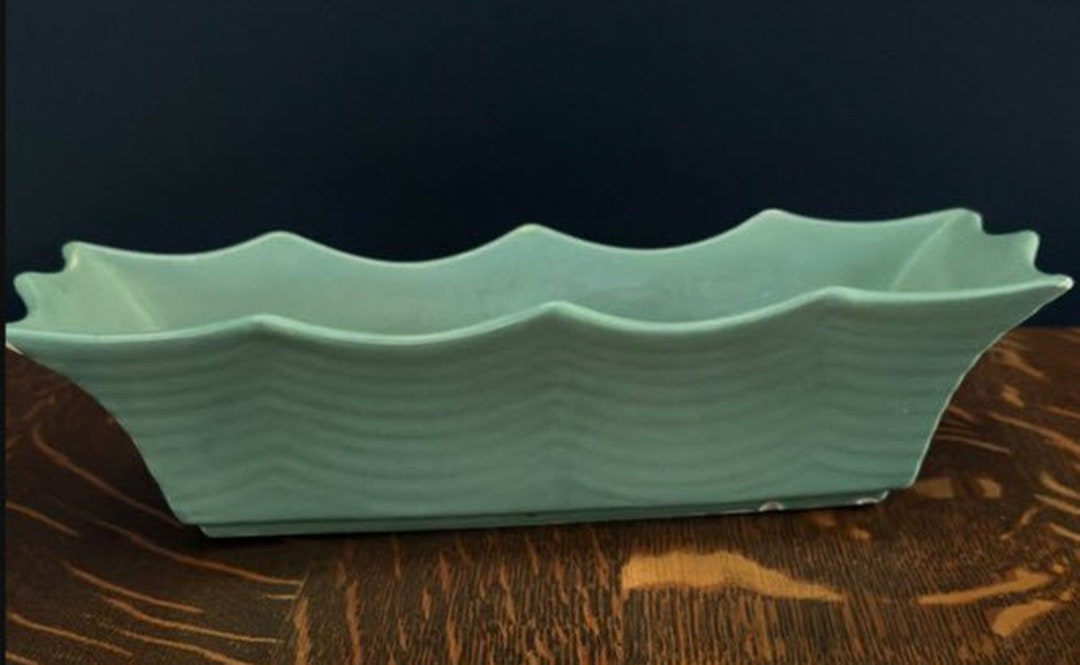 Vintage Imperial Shallow Rectangular Green Ceramic Planter - Etsy