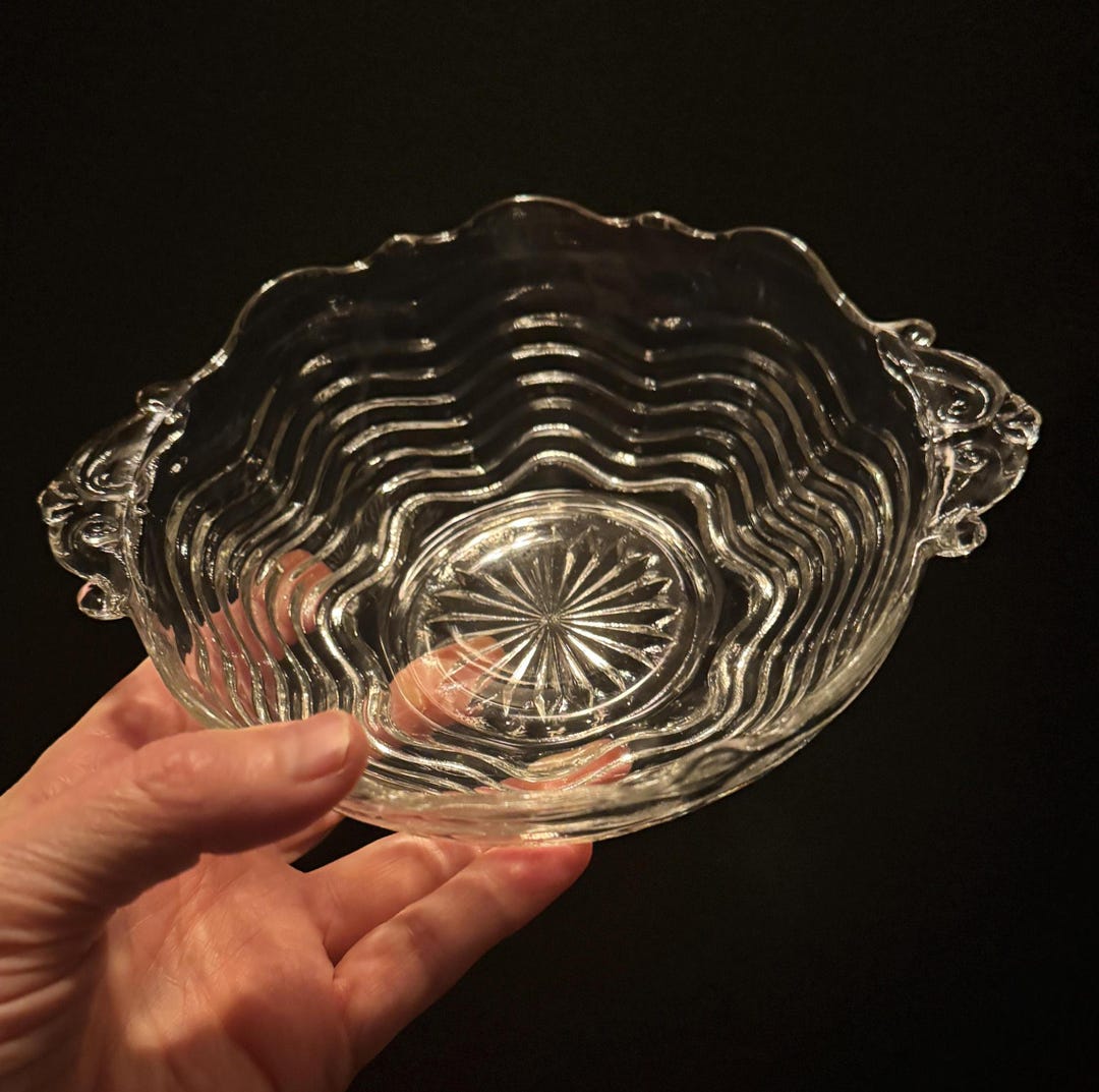 Duncan and Miller Elegant Glass Wavy Pattern Handled Bowl - Carribean ...