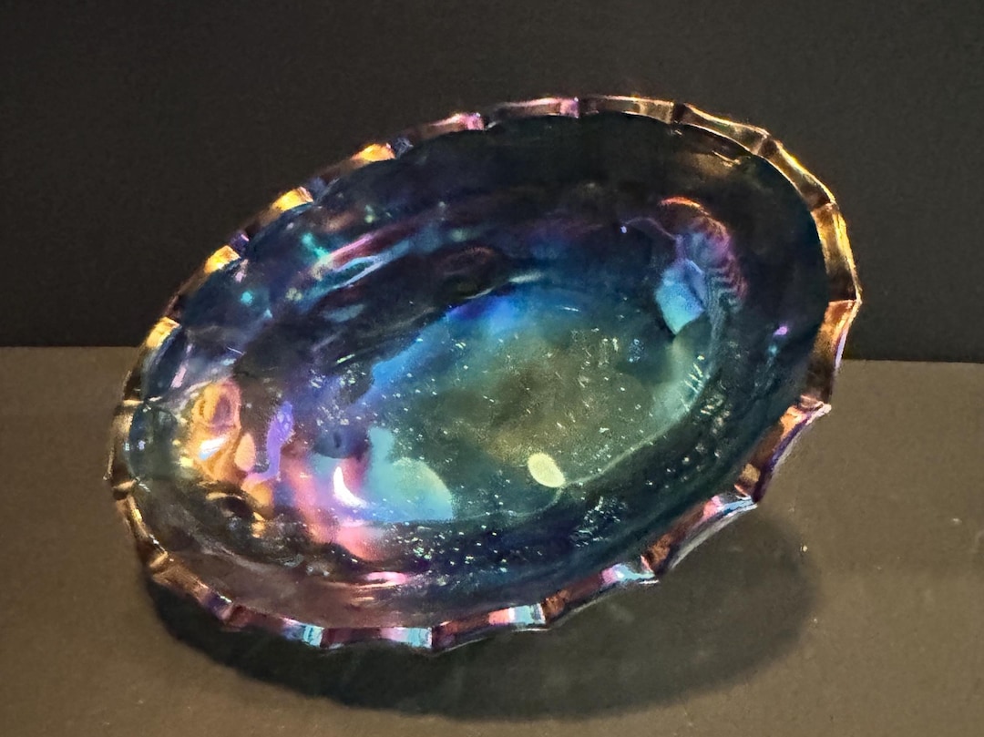 Indiana Glass Iridescent Blue Harvest Range Oval Footed Fruit / Salad ...