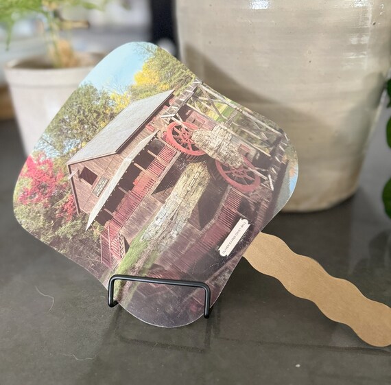 Vintage Handheld Church Fan - Cardboard on Wood Handle - Gem