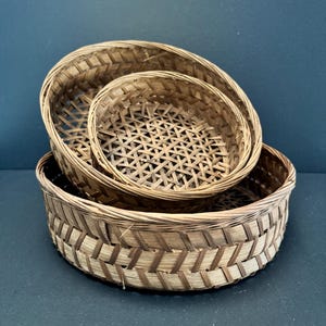 Trio Round Woven Dark Brown Bamboo Baskets/trays - Etsy